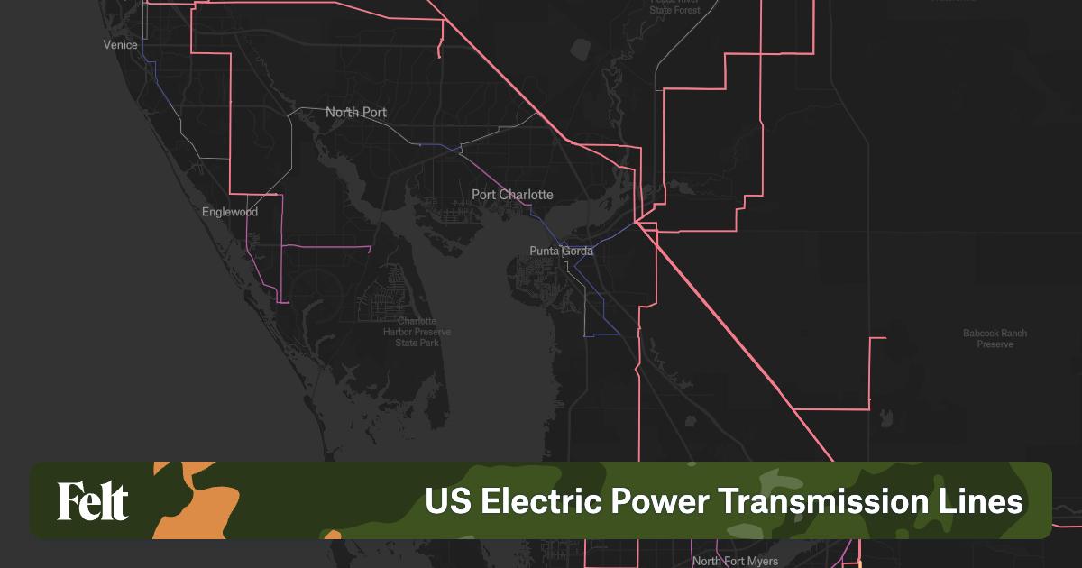 US Electric Power Transmission Lines in Charlotte County, Florida