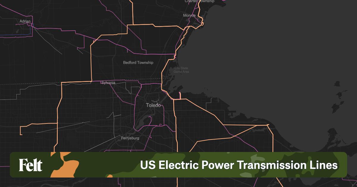 US Electric Power Transmission Lines in Lucas County, Ohio