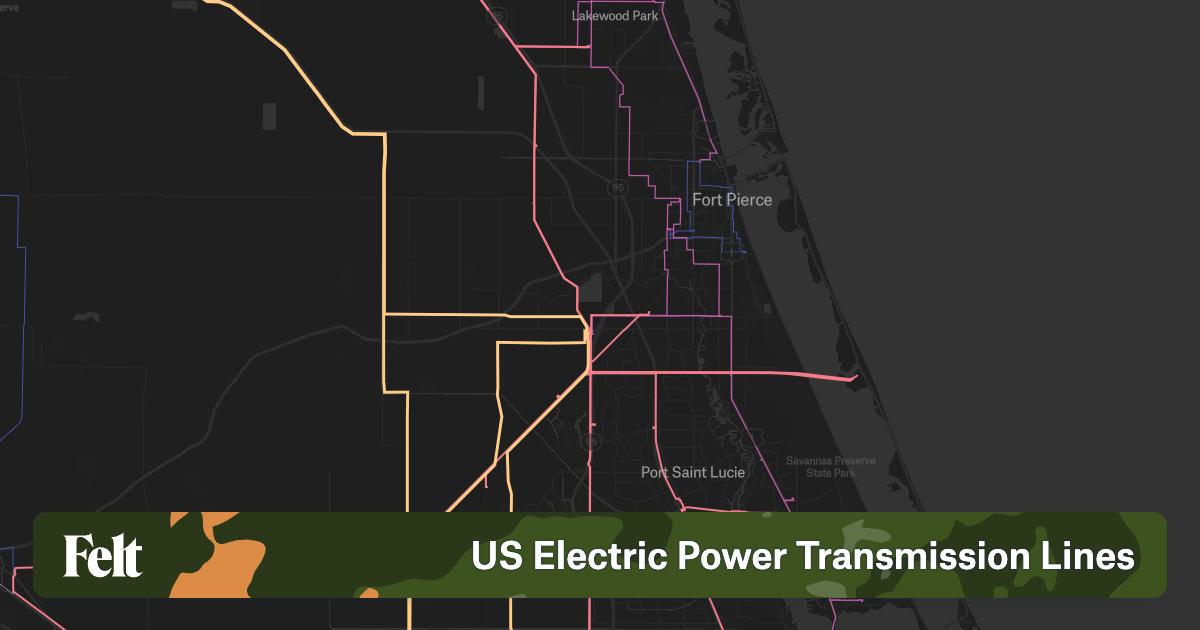 US Electric Power Transmission Lines in St. Lucie County, Florida