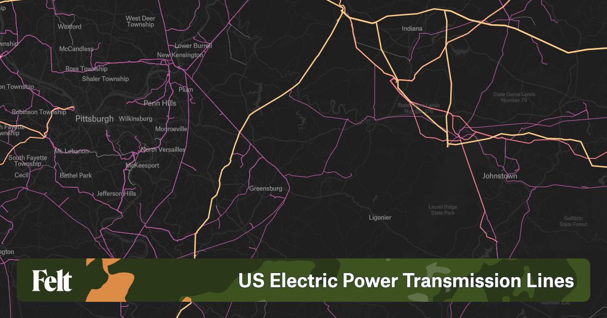US Electric Power Transmission Lines in Westmoreland County, Pennsylvania