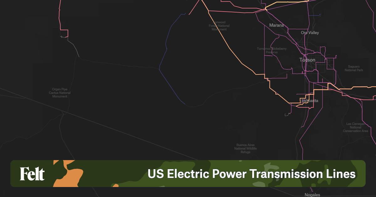 US Electric Power Transmission Lines in Pima County, Arizona