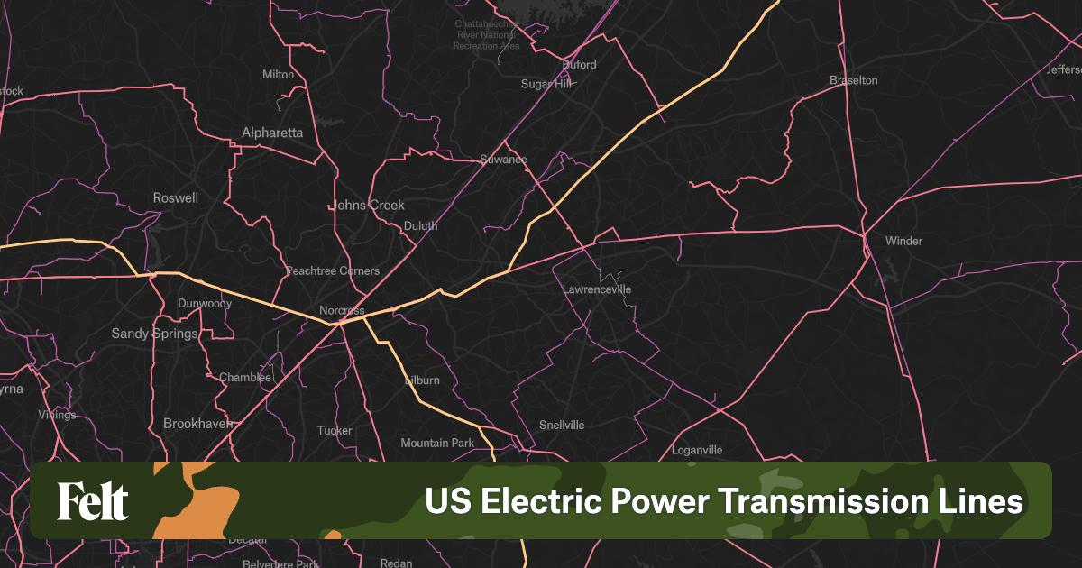 US Electric Power Transmission Lines in Gwinnett County, Georgia