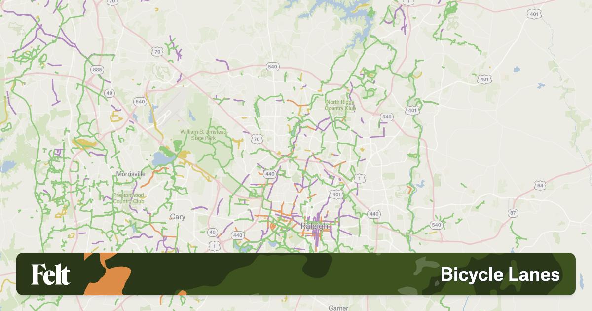 Bicycle Lanes in the city of Raleigh, North Carolina