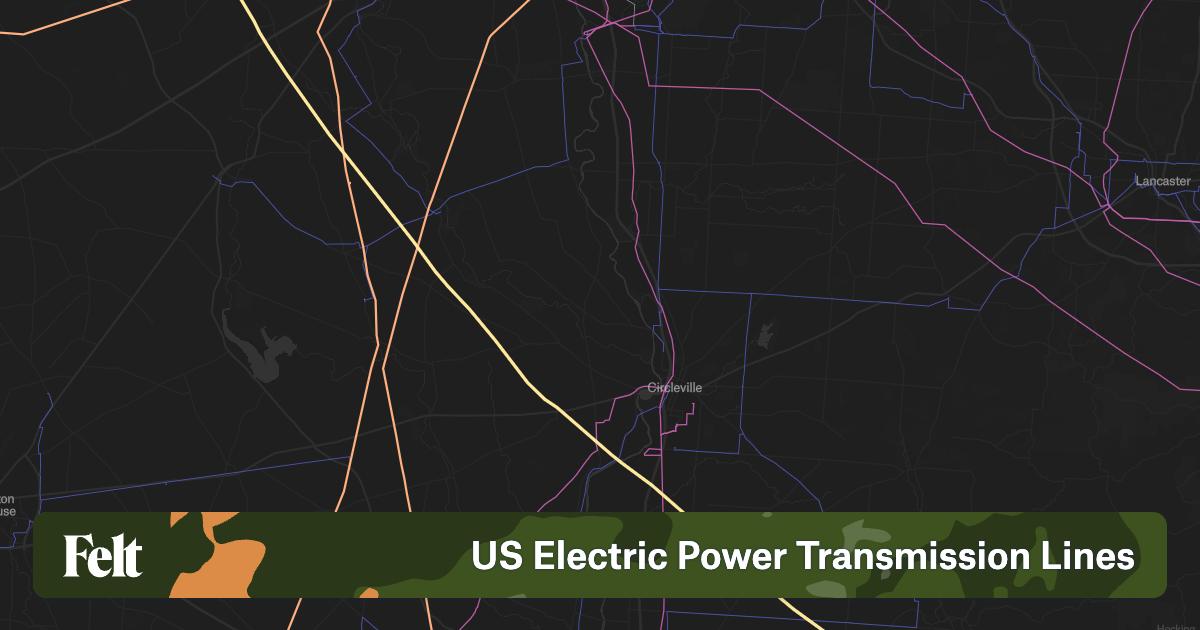 US Electric Power Transmission Lines in Pickaway County, Ohio