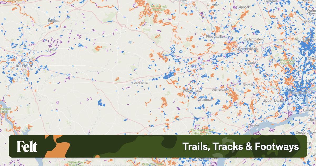 Trails, tracks & footways in Chester County, Pennsylvania