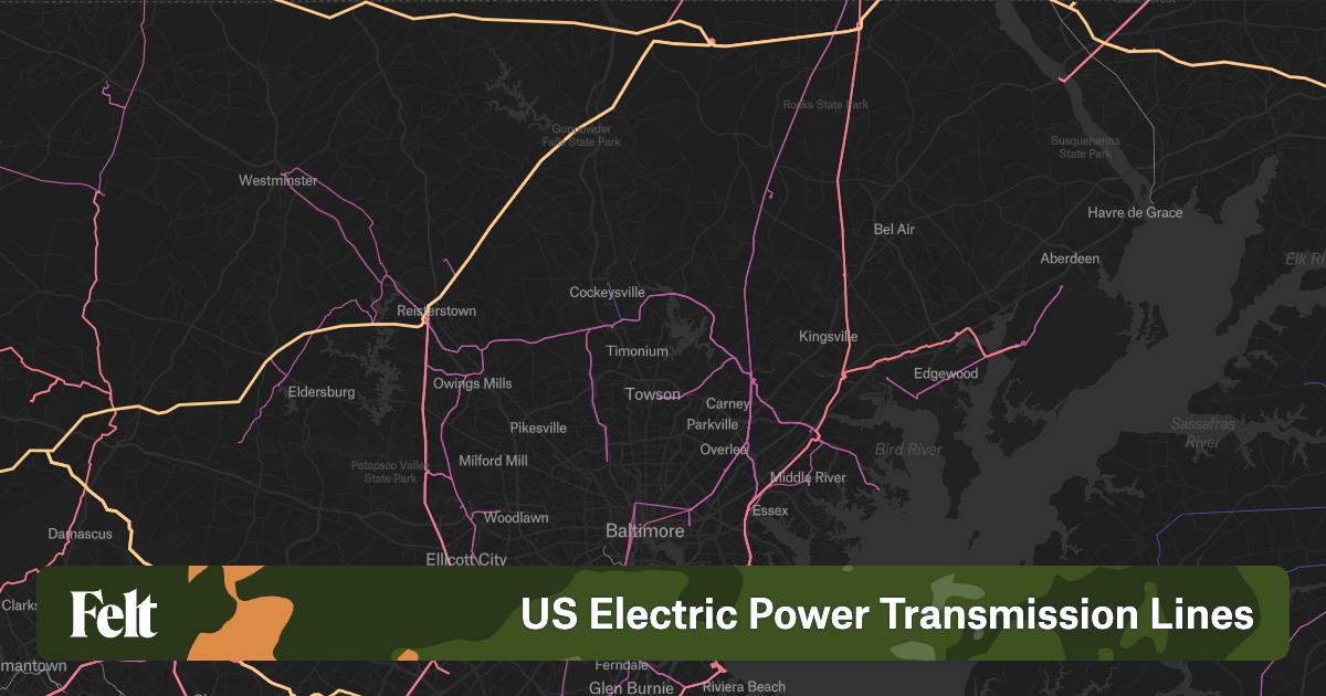 US Electric Power Transmission Lines in Baltimore County, Maryland