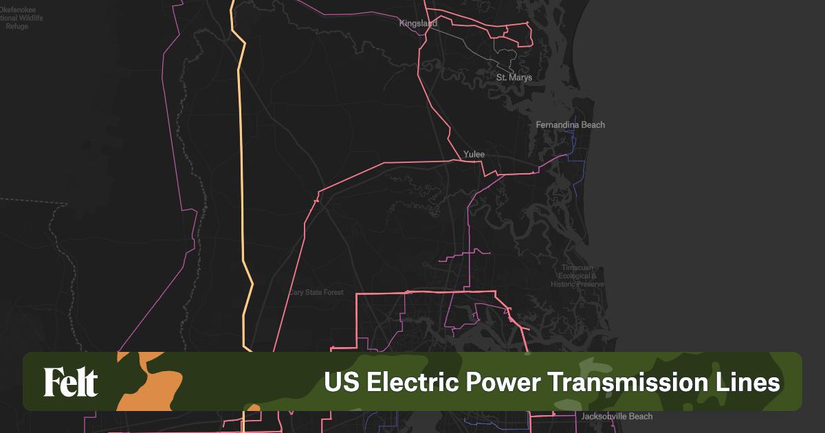 US Electric Power Transmission Lines in Nassau County, Florida
