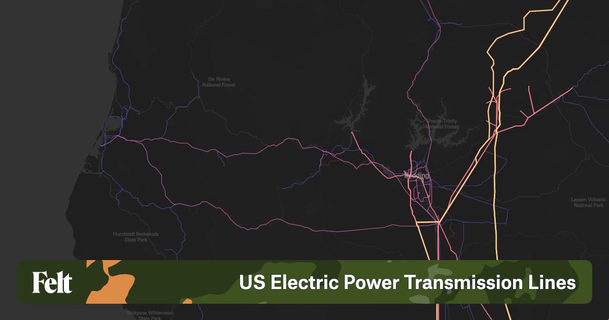 US Electric Power Transmission Lines in Trinity County, California