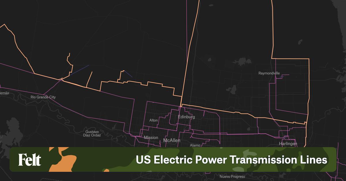 US Electric Power Transmission Lines in Hidalgo County, Texas