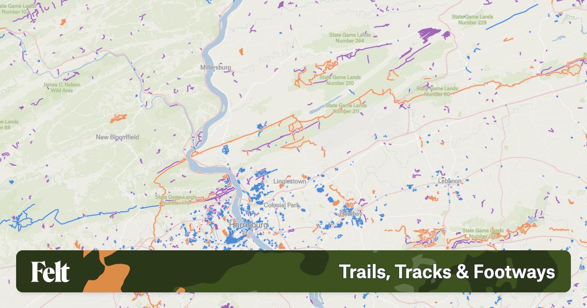 Trails, tracks & footways in Dauphin County, Pennsylvania