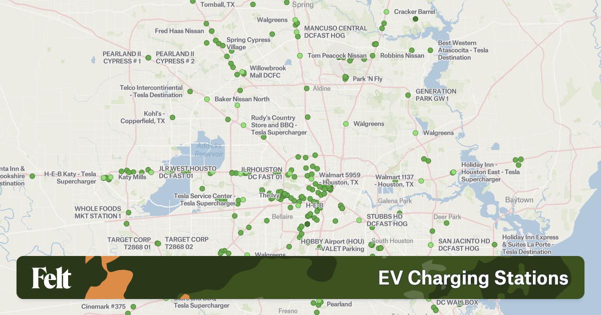 Electric Vehicle Charging Stations in the city of Houston, Texas