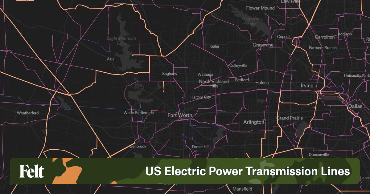 US Electric Power Transmission Lines in the city of Fort Worth, Texas