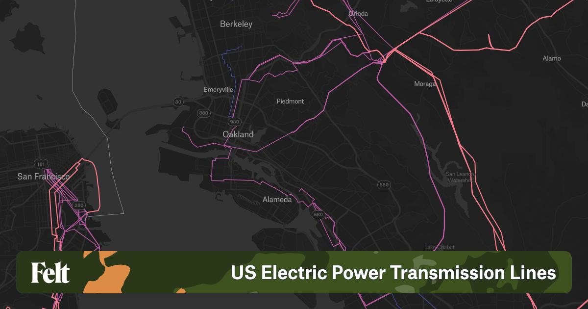 US Electric Power Transmission Lines in the city of Oakland, California