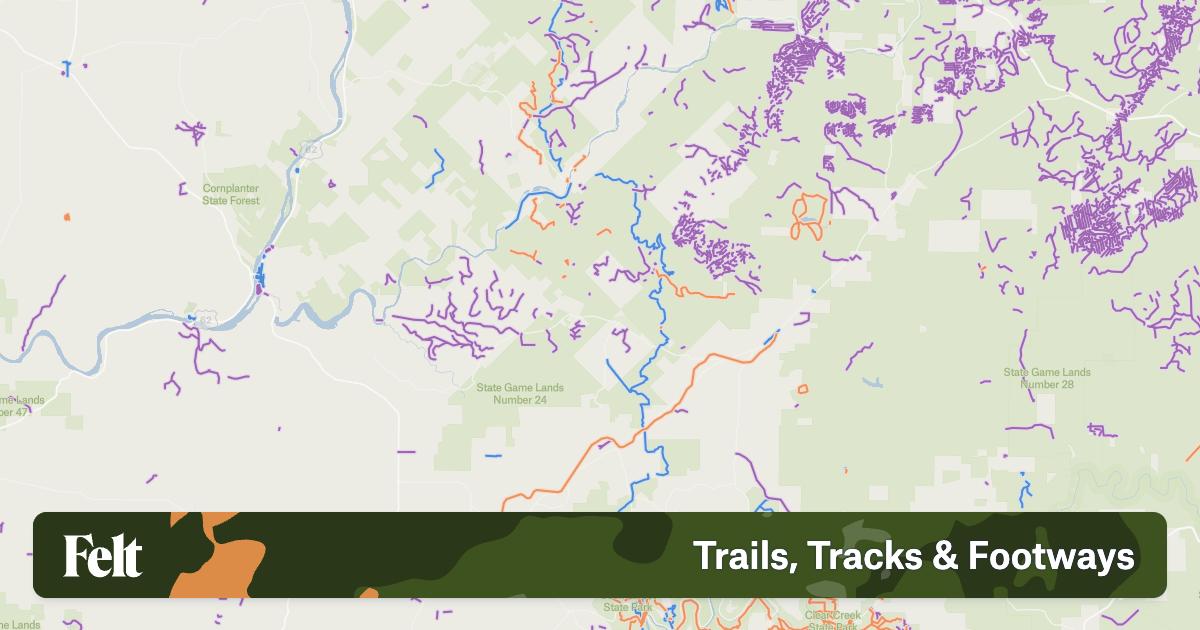 Trails, tracks & footways in Forest County, Pennsylvania