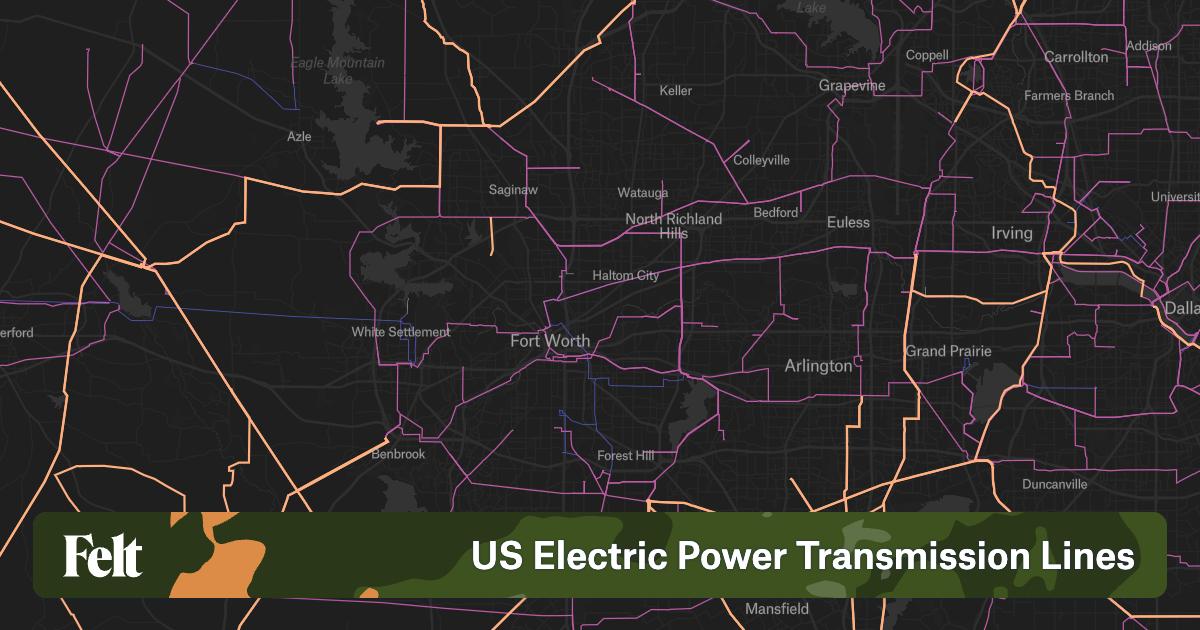 US Electric Power Transmission Lines in Tarrant County, Texas