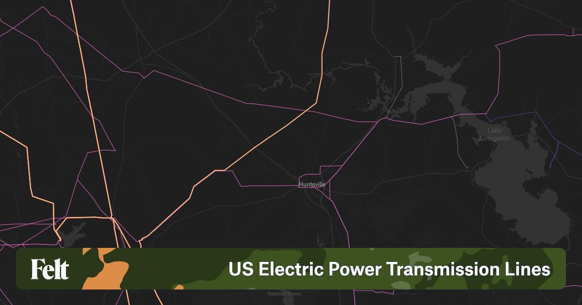 US Electric Power Transmission Lines in Walker County, Texas