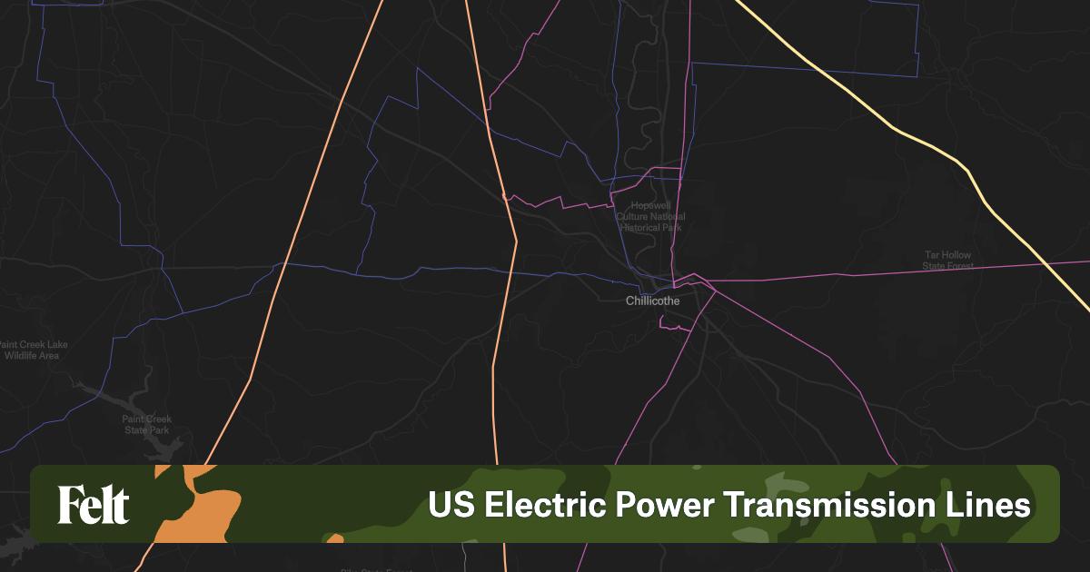 US Electric Power Transmission Lines in Ross County, Ohio