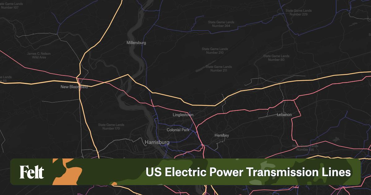 US Electric Power Transmission Lines in Dauphin County, Pennsylvania