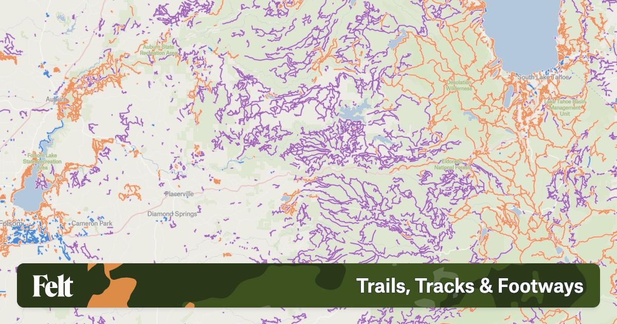 Trails, tracks & footways in El Dorado County, California