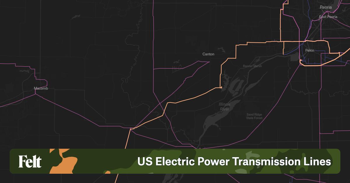 US Electric Power Transmission Lines in Fulton County, Illinois