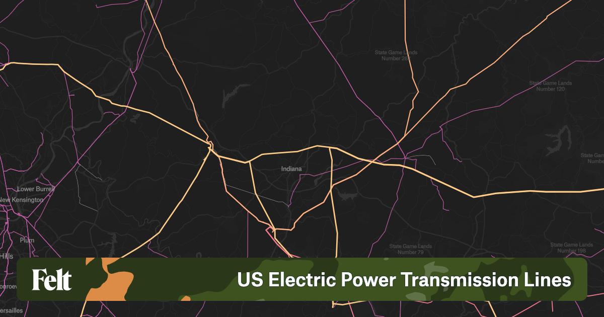 US Electric Power Transmission Lines in Indiana County, Pennsylvania