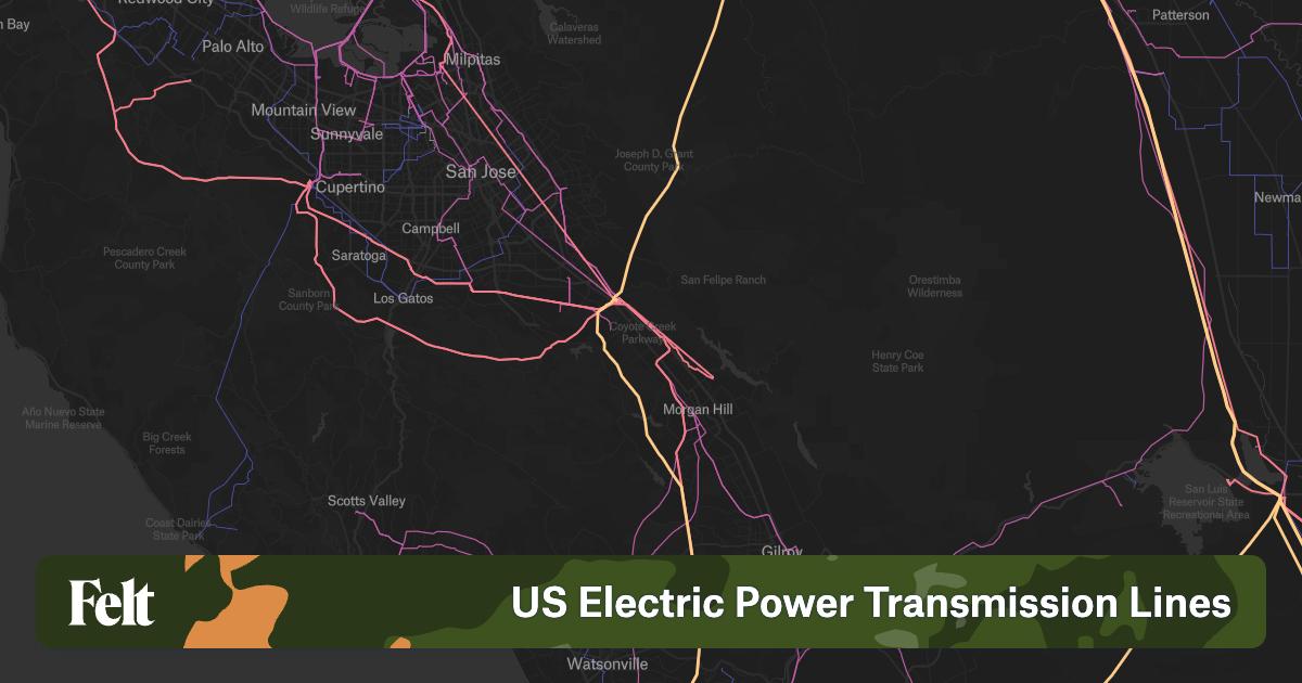 US Electric Power Transmission Lines in Santa Clara County, California