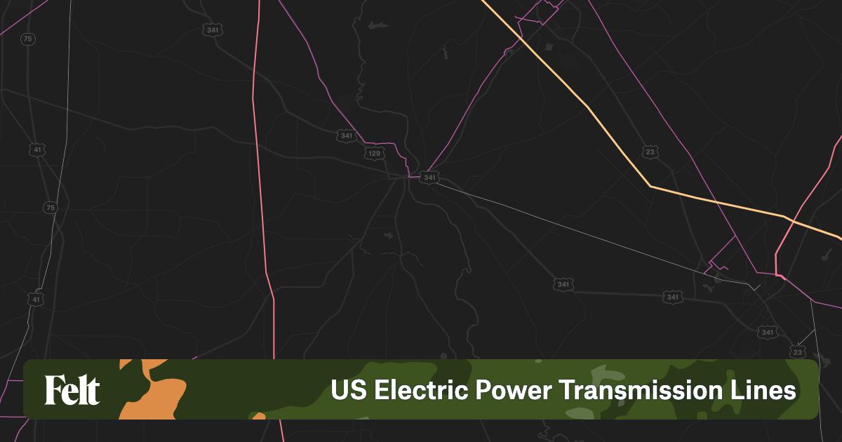 US Electric Power Transmission Lines in Pulaski County, Georgia