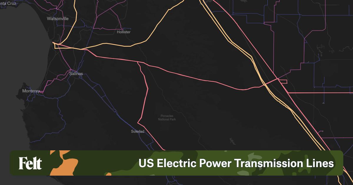 US Electric Power Transmission Lines in San Benito County, California