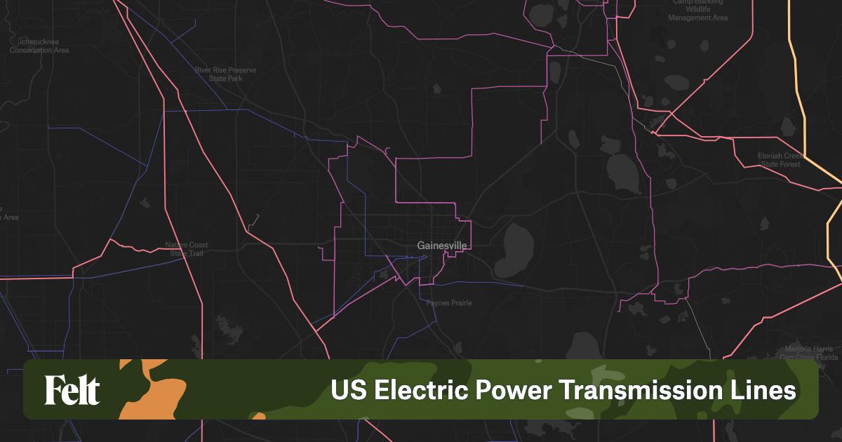 US Electric Power Transmission Lines in Alachua County, Florida