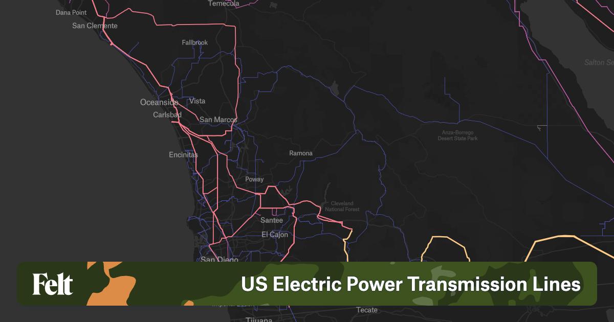 US Electric Power Transmission Lines in San Diego County, California