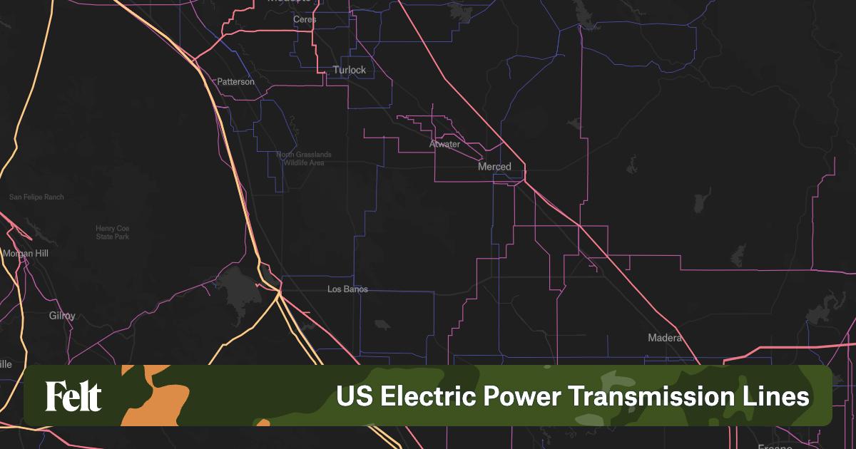US Electric Power Transmission Lines in Merced County, California