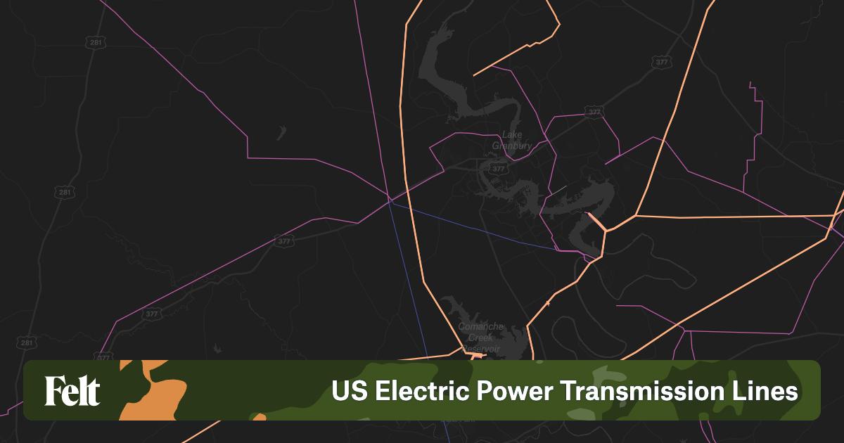US Electric Power Transmission Lines in Hood County, Texas