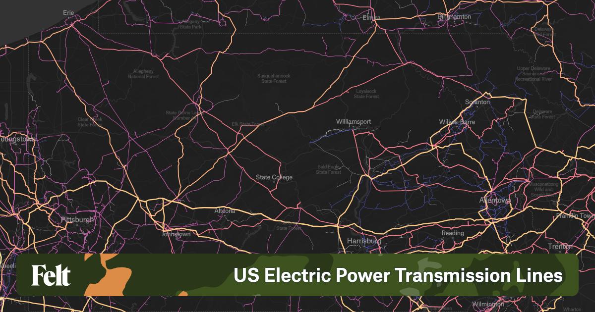 US Electric Power Transmission Lines in Pennsylvania