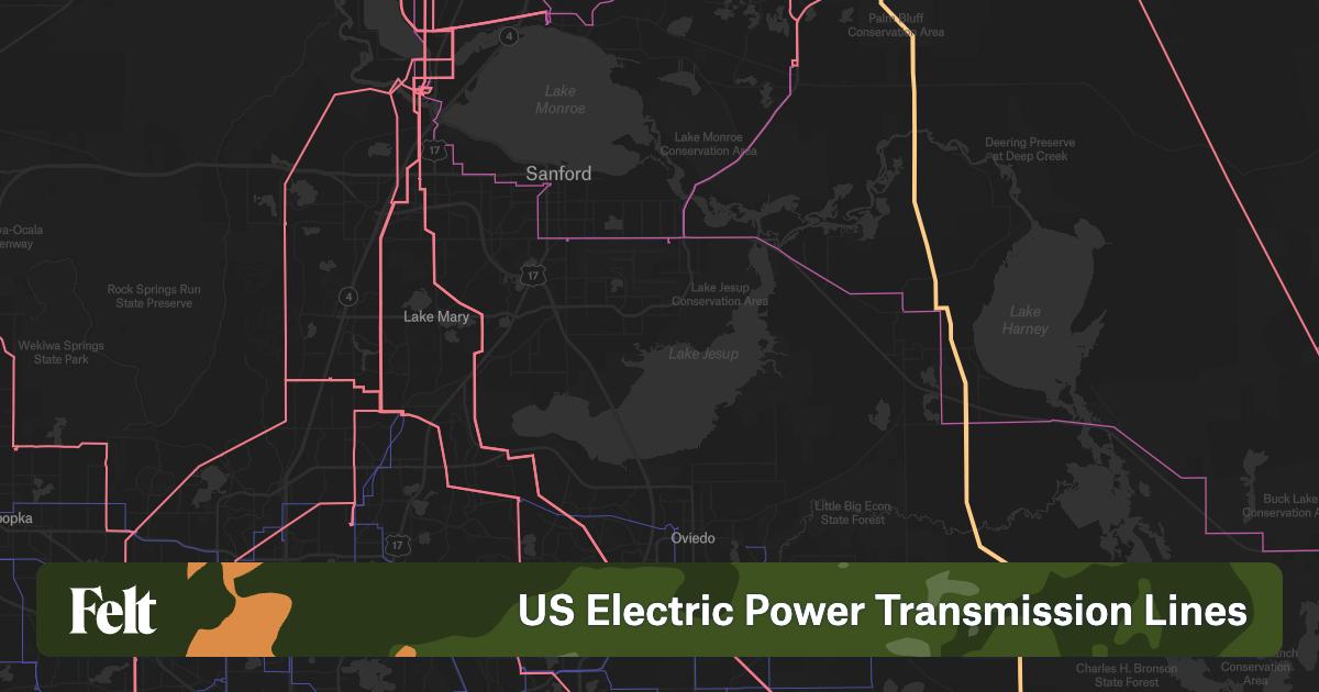 US Electric Power Transmission Lines in Seminole County, Florida