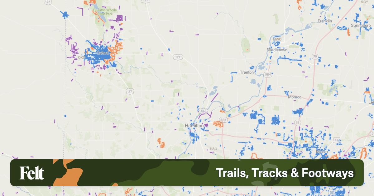 Trails, tracks & footways in Butler County, Ohio