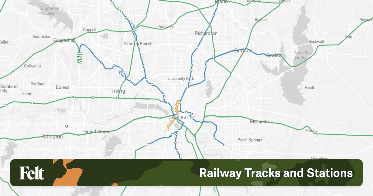 Railway Tracks and Stations in the city of Dallas, Texas