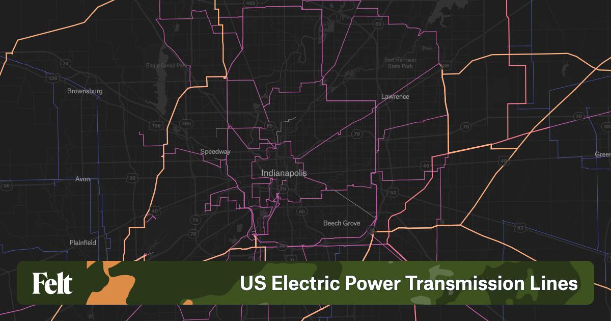 US Electric Power Transmission Lines in the city of Indianapolis, Indiana