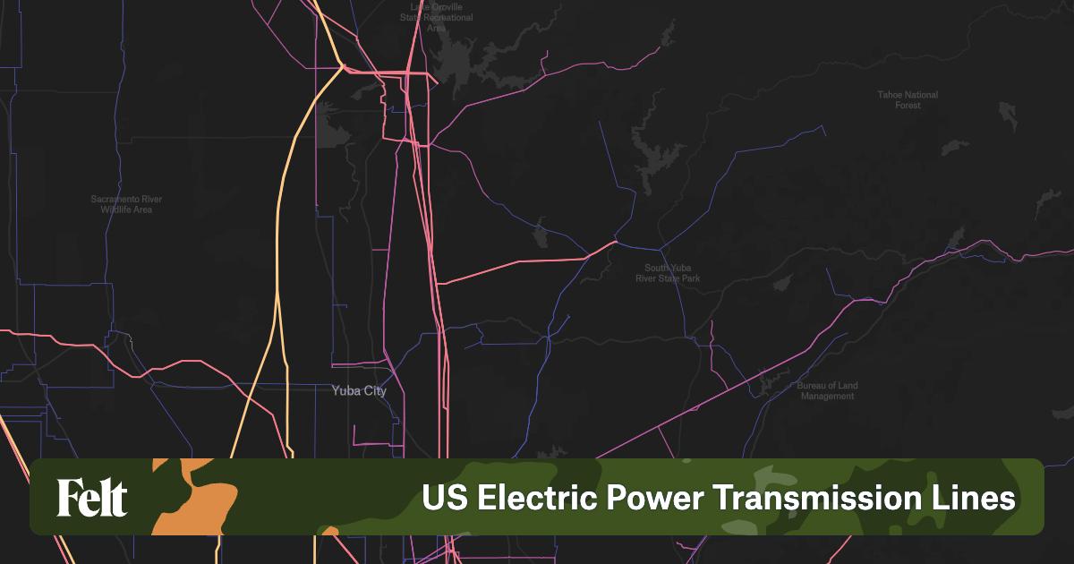 US Electric Power Transmission Lines in Yuba County, California
