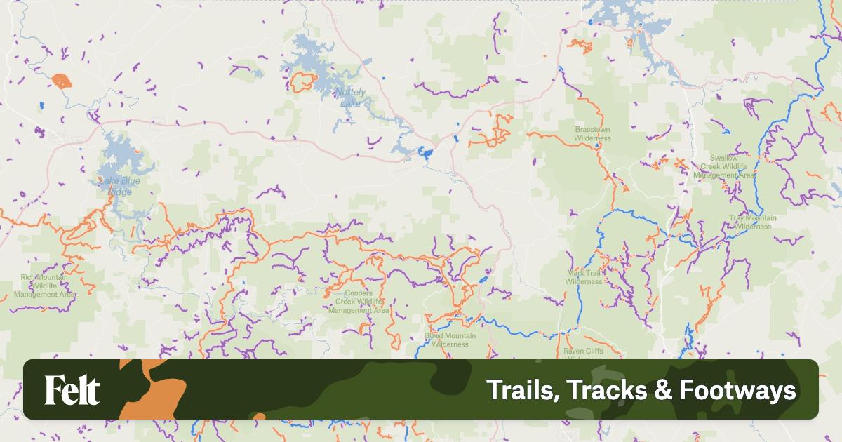Trails, tracks & footways in Union County, Georgia