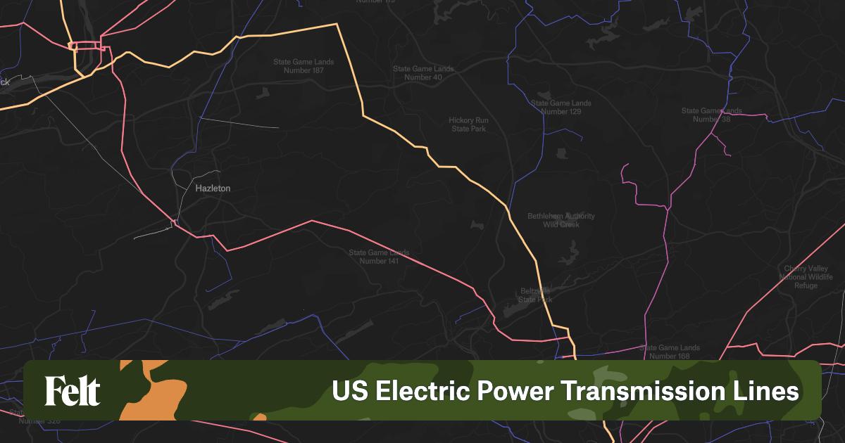 US Electric Power Transmission Lines in Carbon County, Pennsylvania