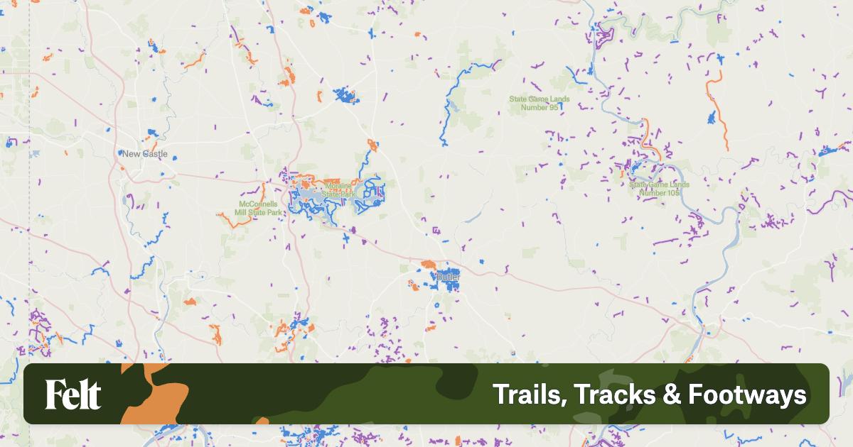 Trails, tracks & footways in Butler County, Pennsylvania