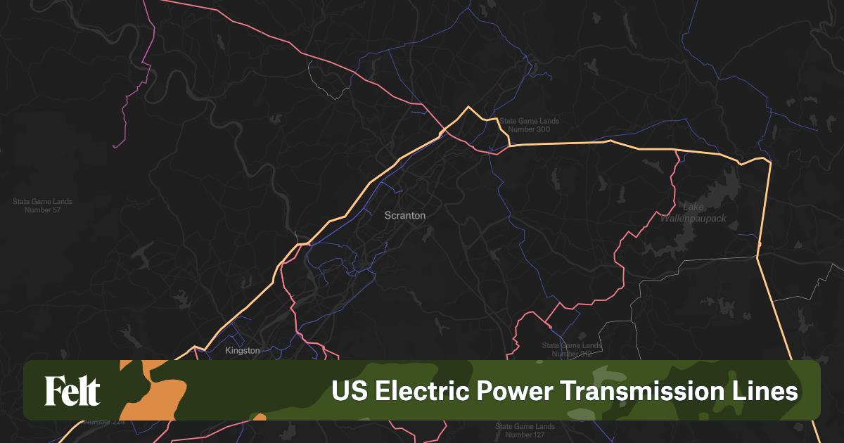 US Electric Power Transmission Lines in Lackawanna County, Pennsylvania