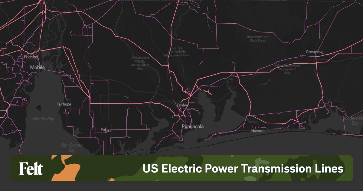 US Electric Power Transmission Lines in Escambia County, Florida