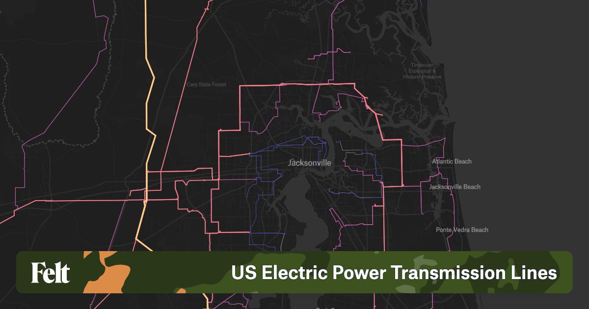 US Electric Power Transmission Lines in Duval County, Florida