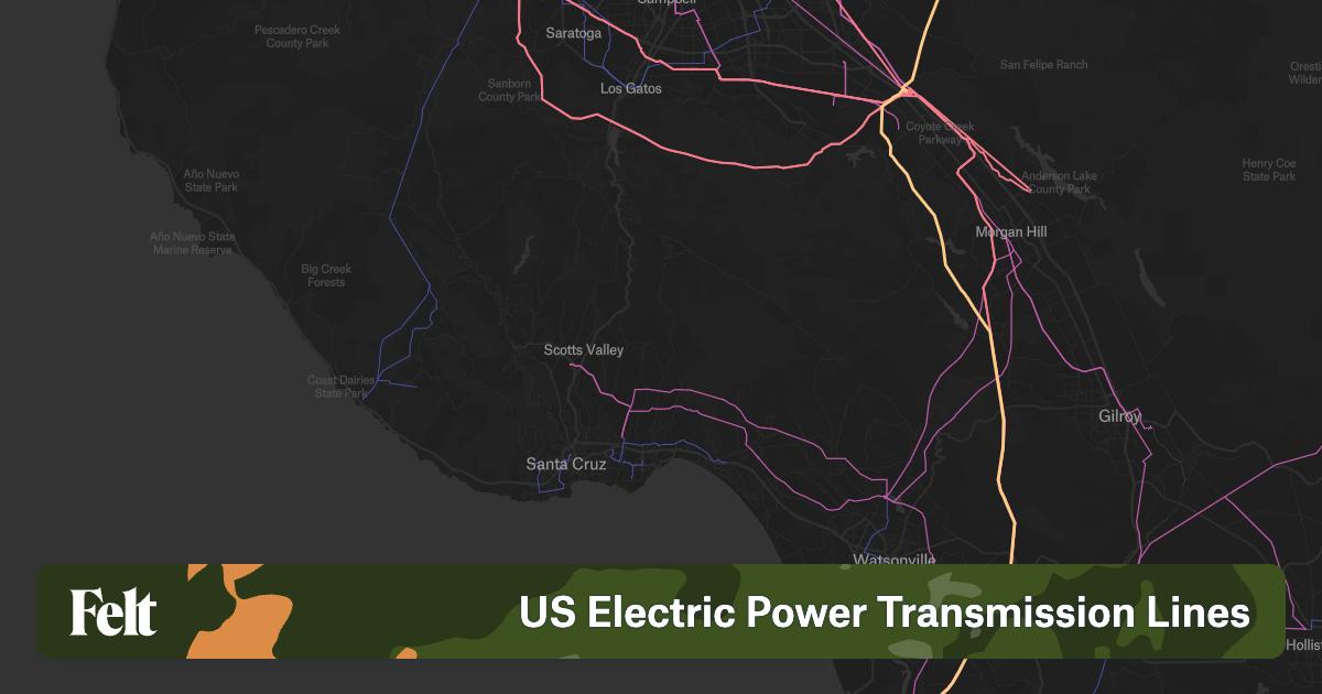 US Electric Power Transmission Lines in Santa Cruz County, California
