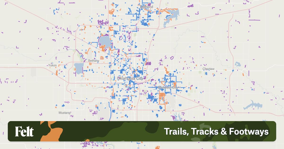 Trails, tracks & footways in the city of Oklahoma City, Oklahoma