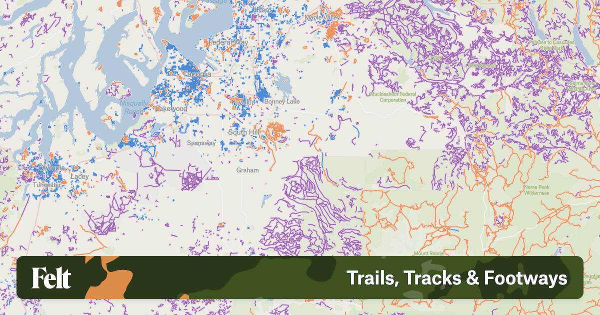 Trails, tracks & footways in Pierce County, Washington