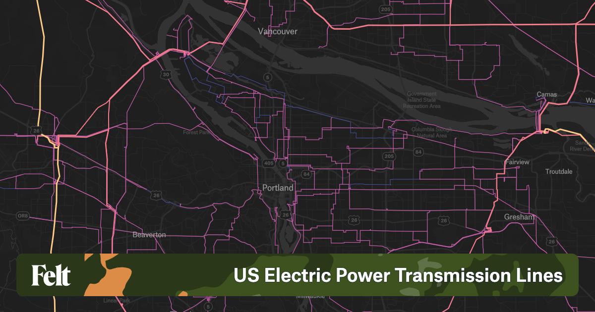 US Electric Power Transmission Lines in the city of Portland, Oregon