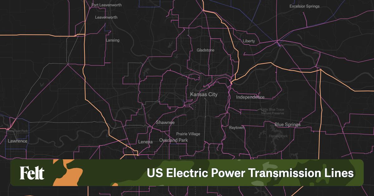 US Electric Power Transmission Lines in the city of Kansas City, Missouri