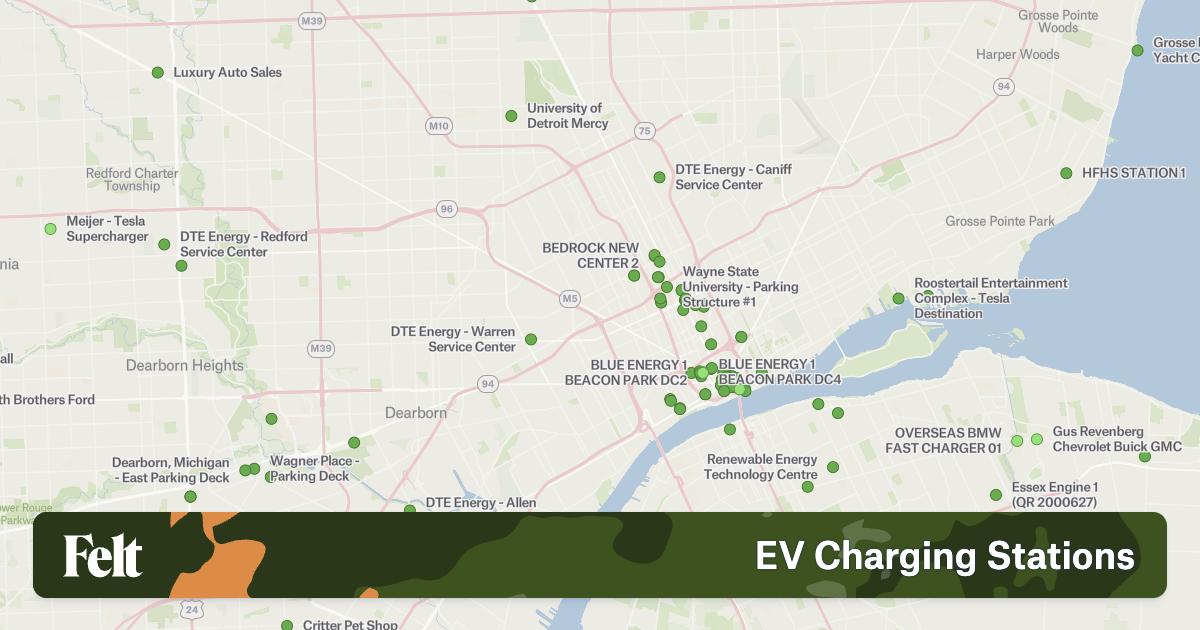 Electric Vehicle Charging Stations in the city of Detroit, Michigan